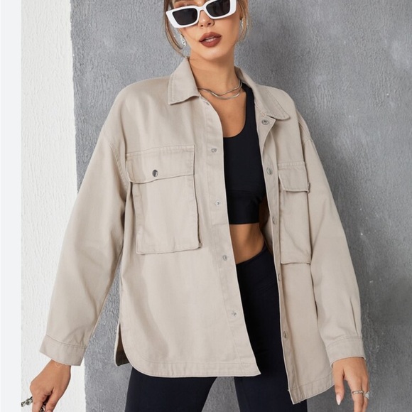 Tilly's | Tops | New Collared Shacket Button Front Beige Canvas ...